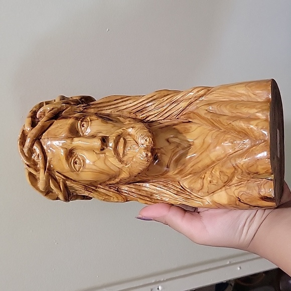 Other | Hand Carved Wood Jesus Christ Statue Crown Of Thorns | Poshmark